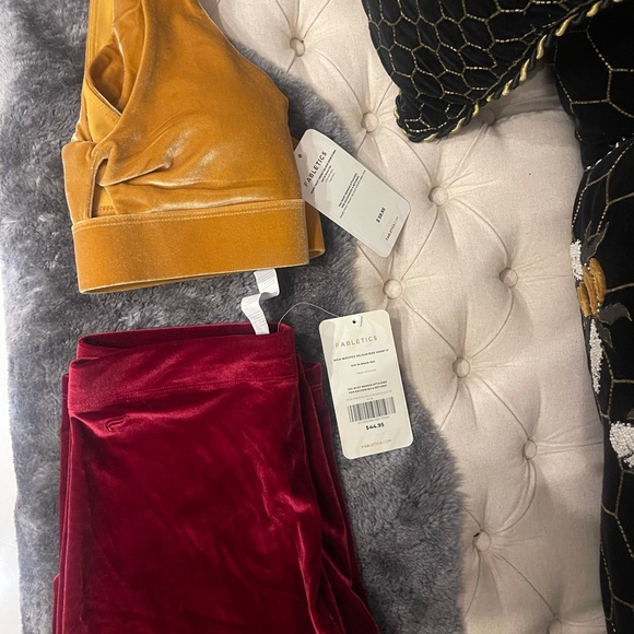 Fabletics | Shorts | Fabletics Red Velour Biker Shorts And Gold Sports ...